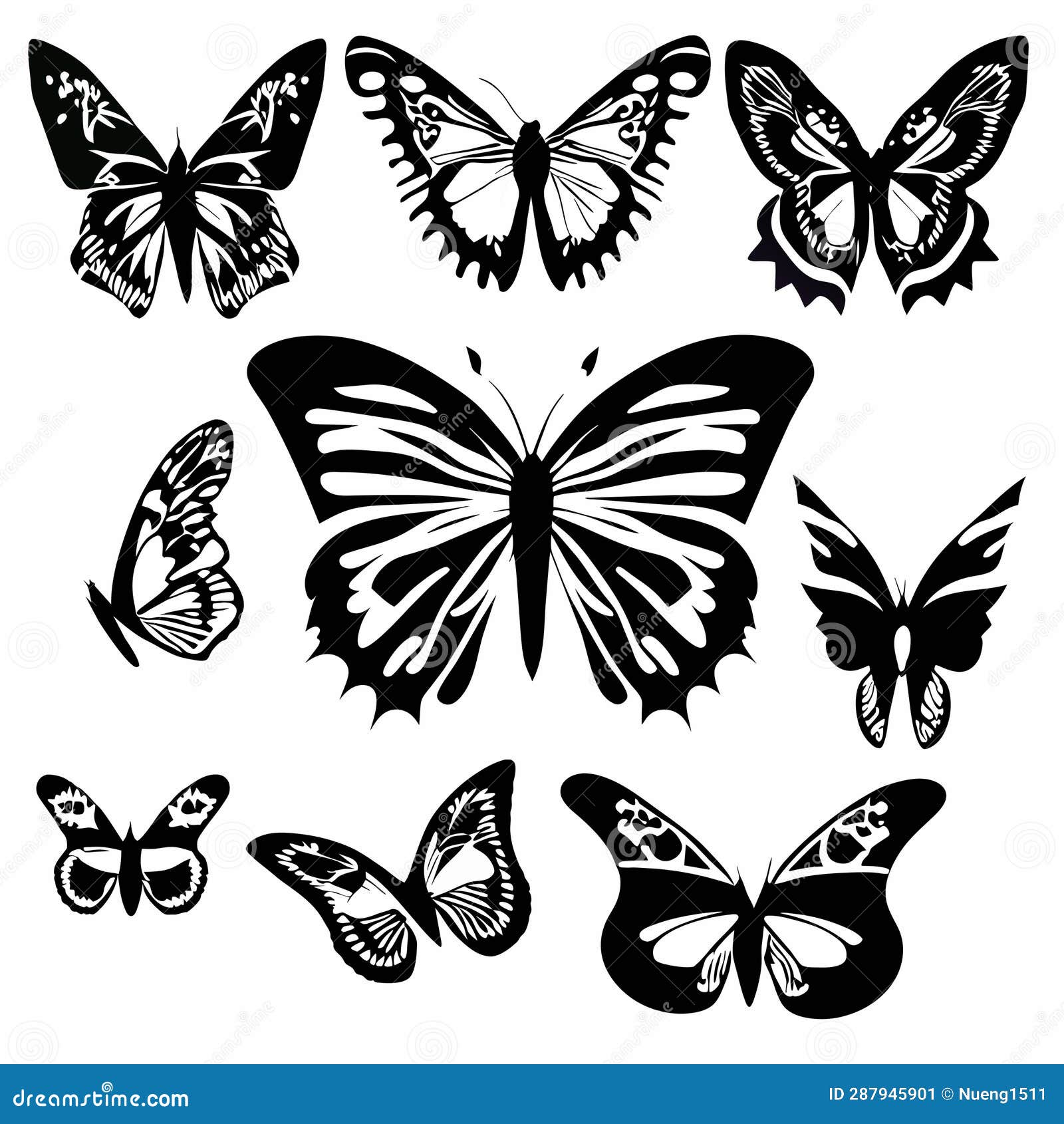 Fantasy Drawing Batterfly Papillon Silhouette Outline Stock ...