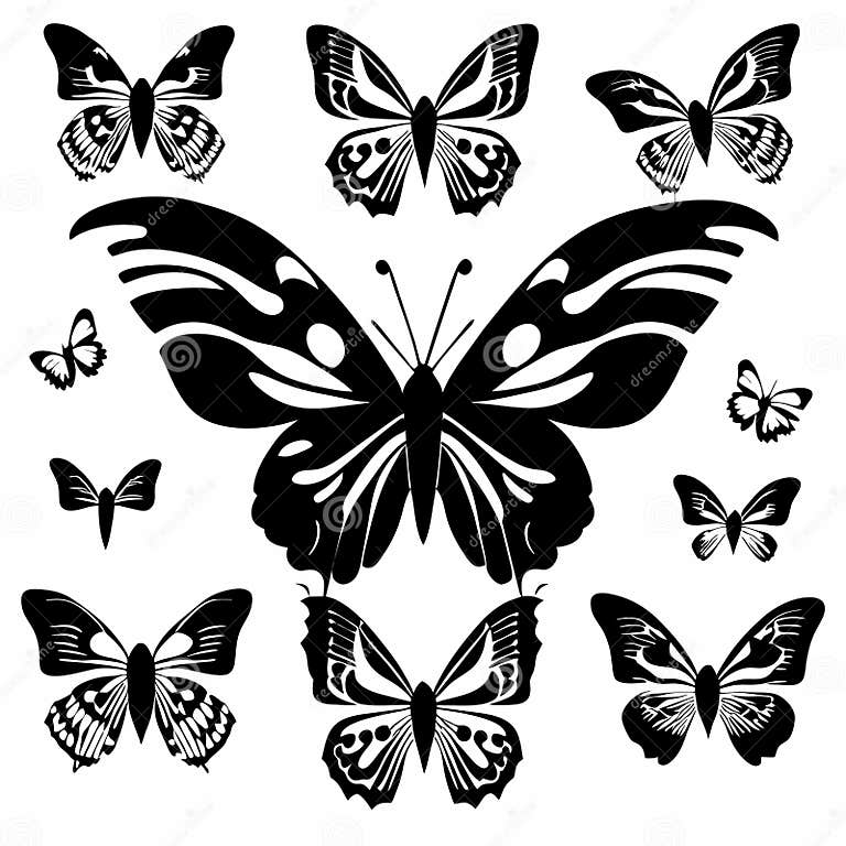 Fantasy Drawing Batterfly Papillon Silhouette Outline Stock ...