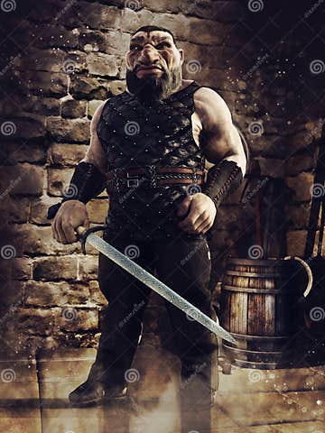 Fantasy Dwarf Warrior with a Sword Stock Illustration - Illustration of ...