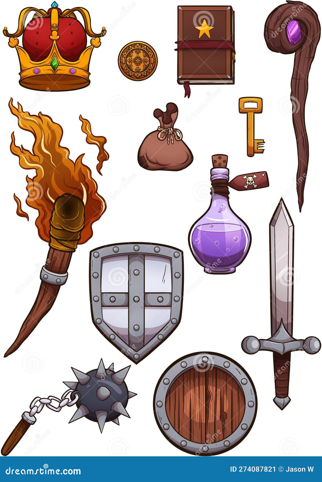 Fantasy Elements Set. Clip Art Illustration with Simple Gradients ...