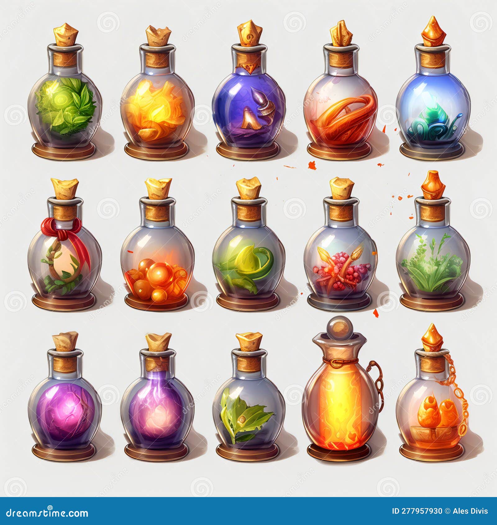 Set of Fantasy Potion Icons Stock Illustration - Illustration of liquid ...