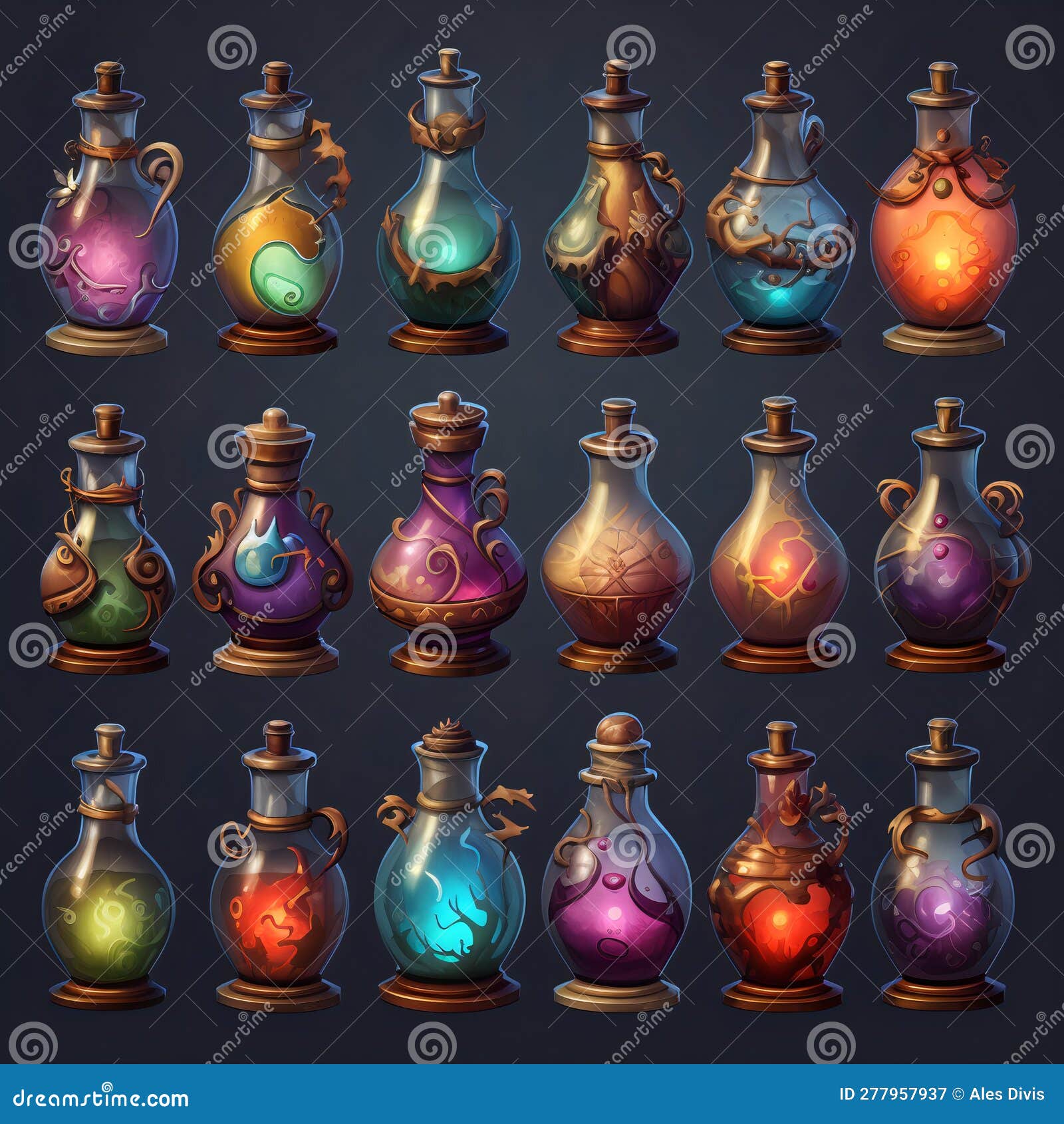 Set of Fantasy Potion Icons Stock Illustration - Illustration of ...