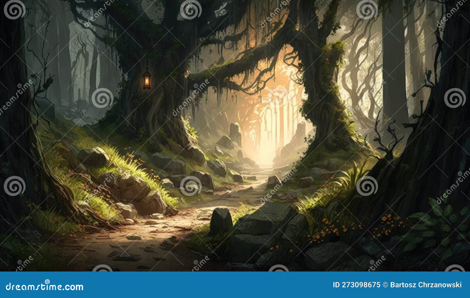 Fantasy Enchanted Landscape Dense Forest. Generative AI Stock ...