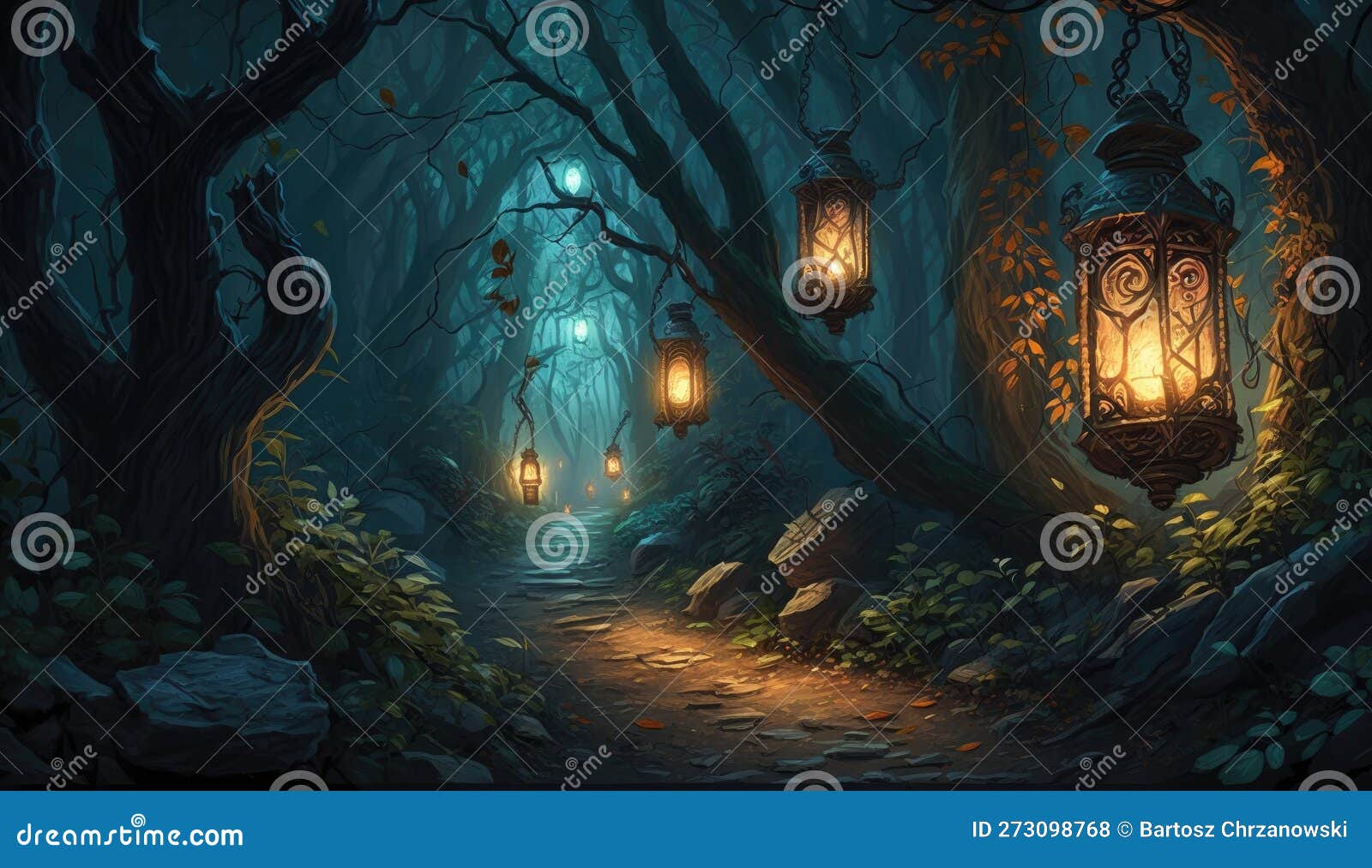 Fantasy Enchanted Landscape Dense Forest. Generative AI Stock ...