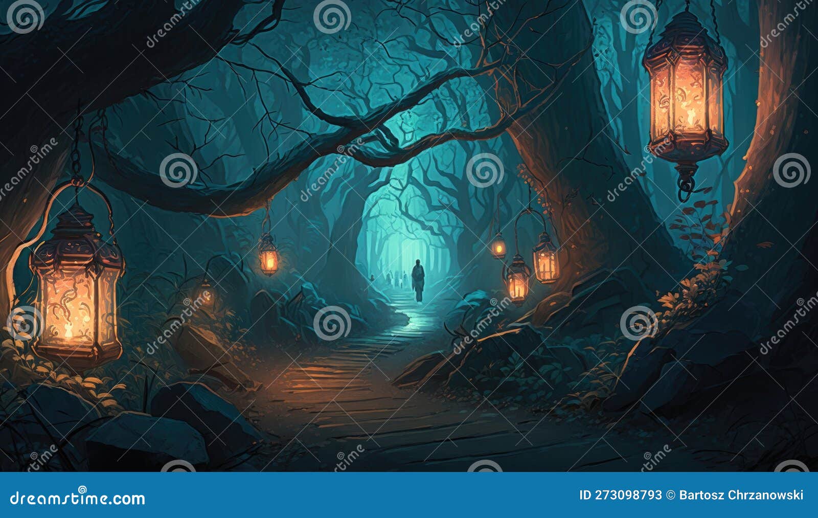 Fantasy Enchanted Landscape Dense Forest. Generative AI Stock ...