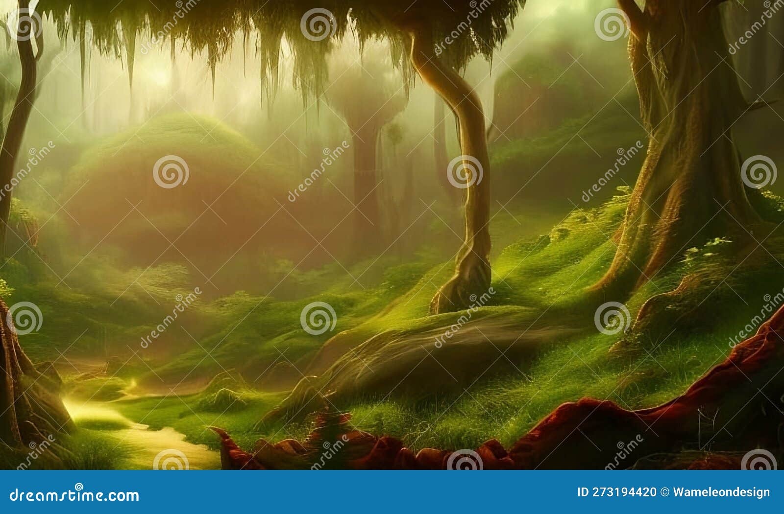 Fantasy Enchanted Landscape Dense Forest. Generative AI Stock ...