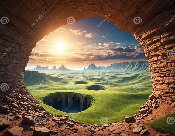 Fantasy Endless Hole Landscape - Generated by Ai Stock Illustration ...