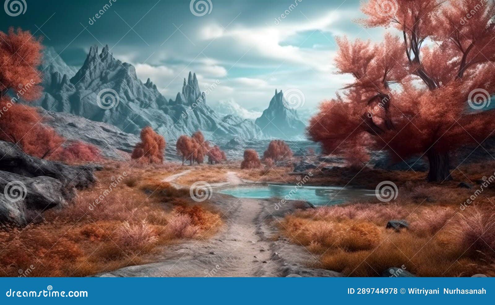 Fantasy Epic Magic Mountain Landscape, Panoramic View of Big Mountains ...