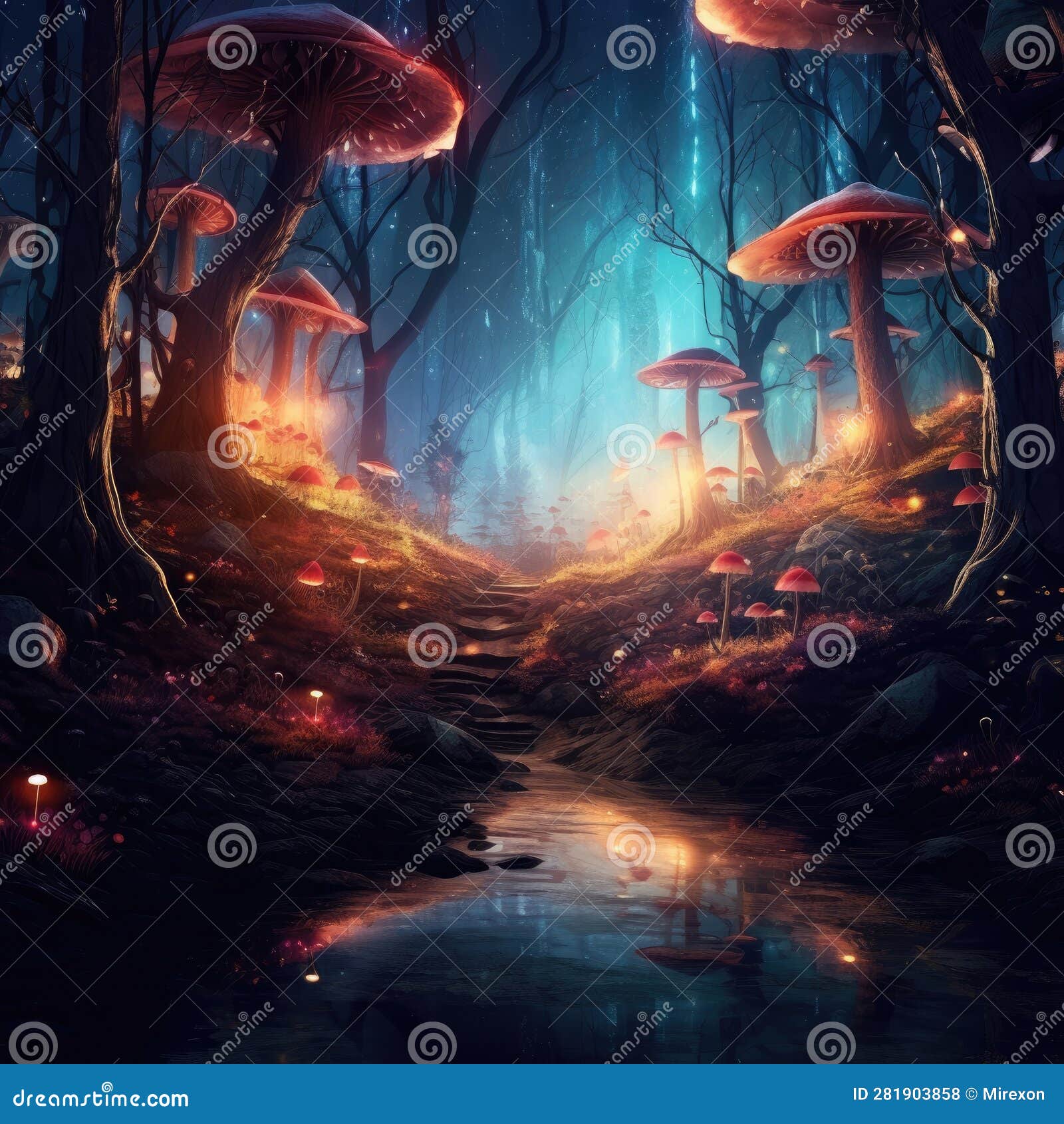 Fantasy Fairy Tale Forest Landscape, Misty on Spring Time Stock ...