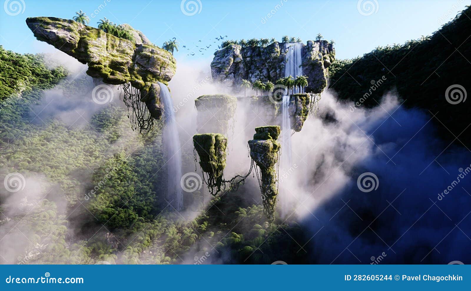 Fantasy Fairytale Flying Rocks. 3d Rendering. Stock Illustration ...