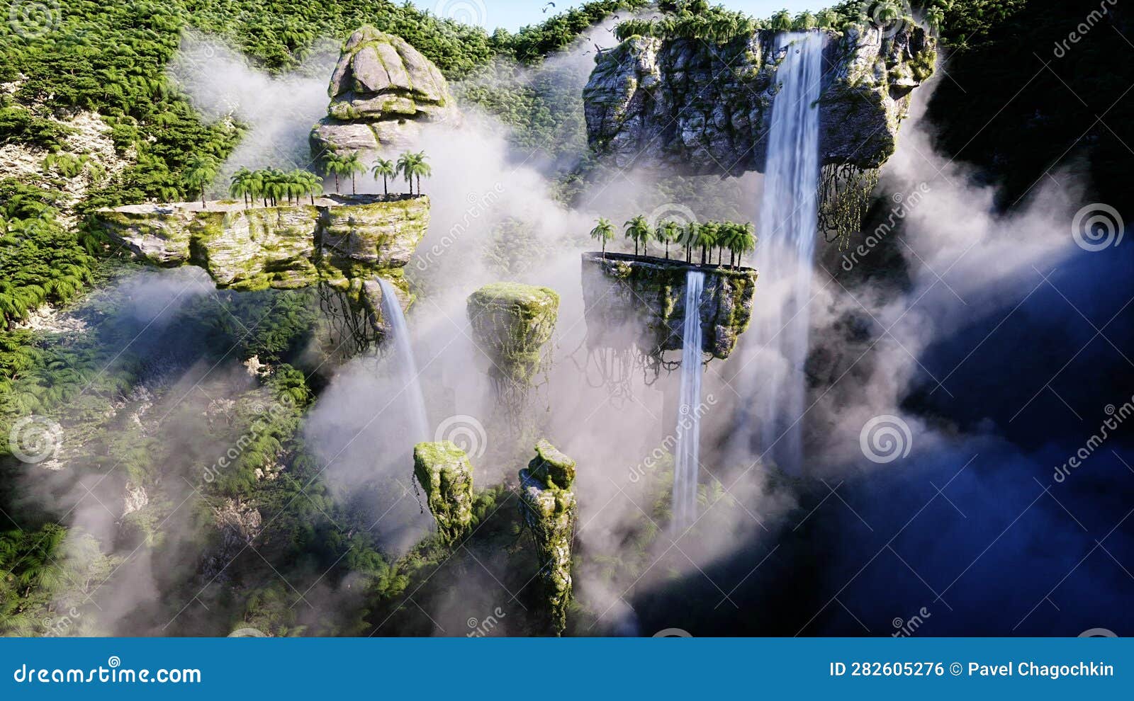 Fantasy Fairytale Flying Rocks. 3d Rendering. Stock Illustration ...
