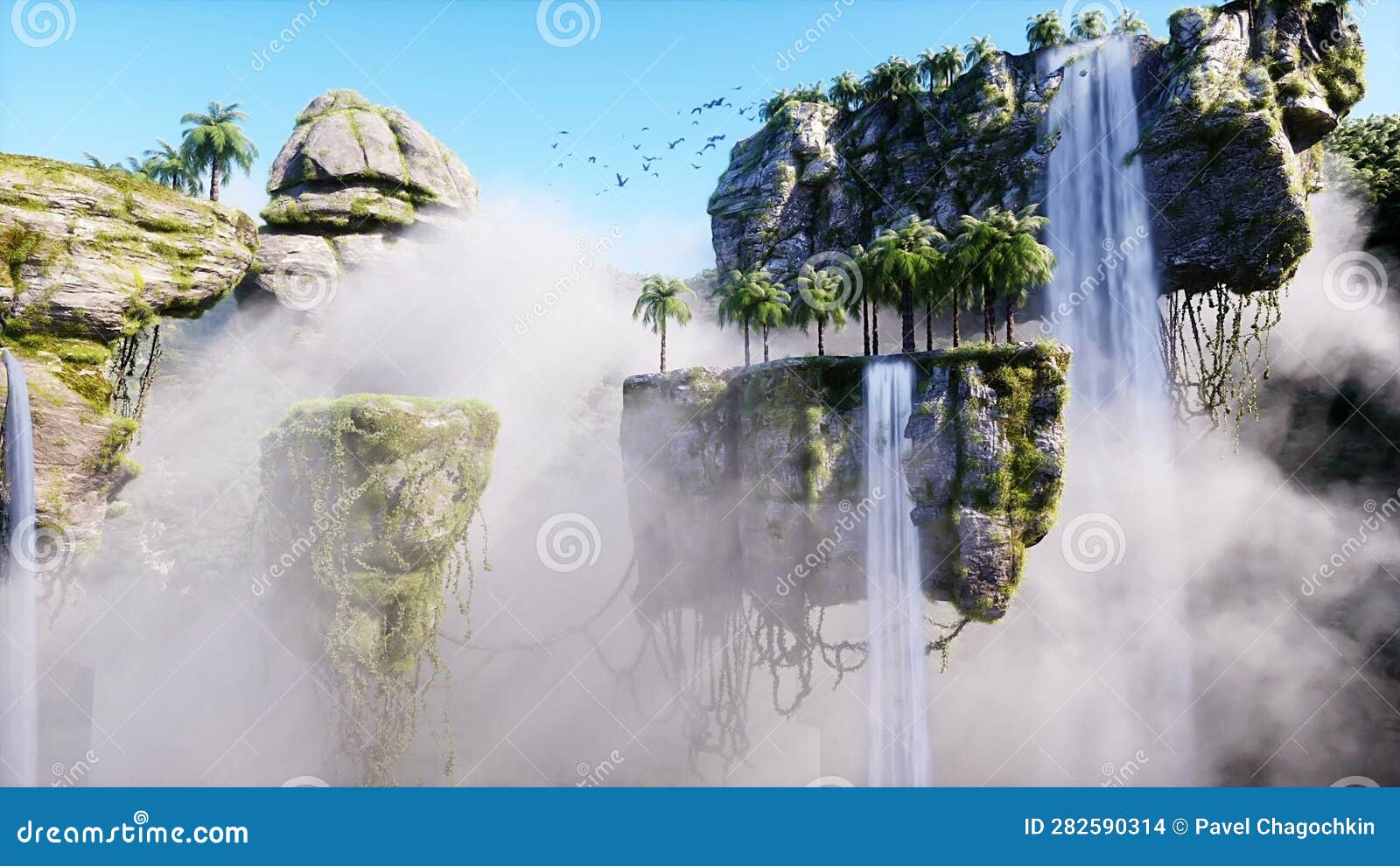 Fantasy Fairytale Flying Rocks . Realistic 4k Animation. Stock Footage ...