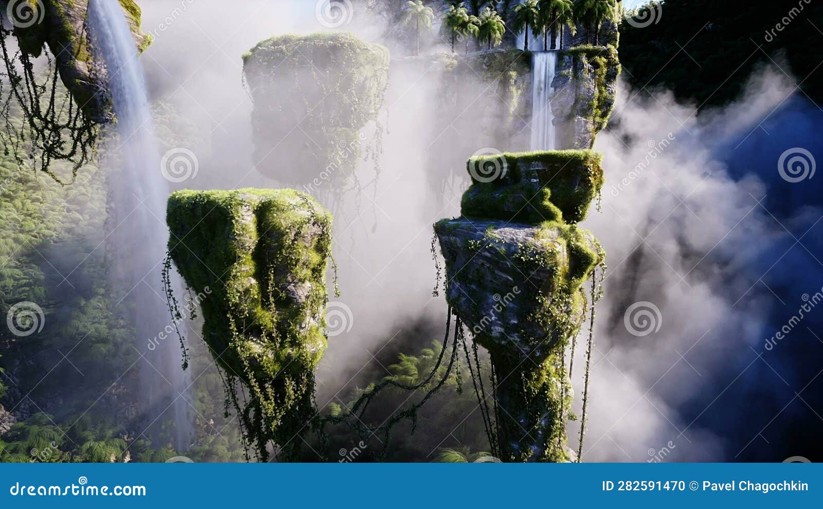 Fantasy Fairytale Flying Rocks . Realistic 4k Animation. Stock Footage ...