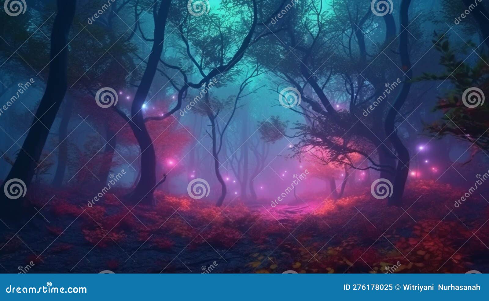 Fantasy and Fairytale Magical Forest with Purple and Cyan Light ...