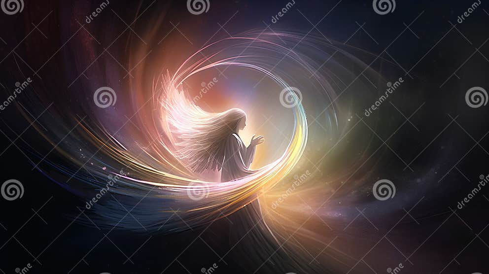 Fantasy Female Angel in the Rays of Light. 3D Rendering Stock ...