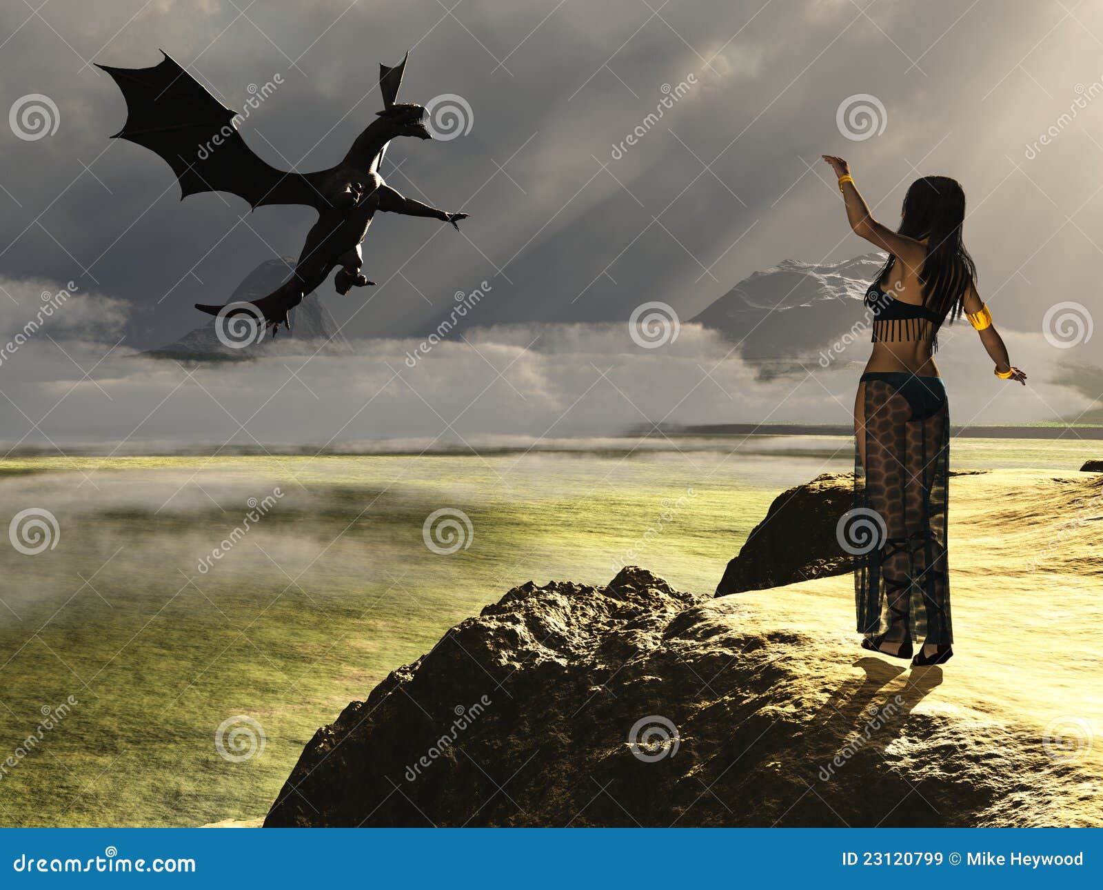 Fantasy Female Summoning Dragon Stock Illustration - Illustration of ...