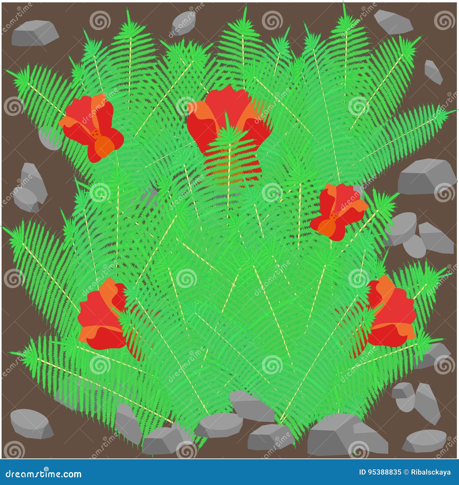 Fantasy Field of Blooming Fern Stock Illustration - Illustration of ...
