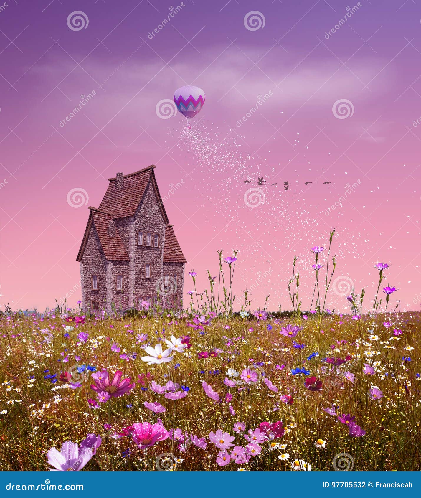 Fantasy field stock illustration. Illustration of colors - 97705532
