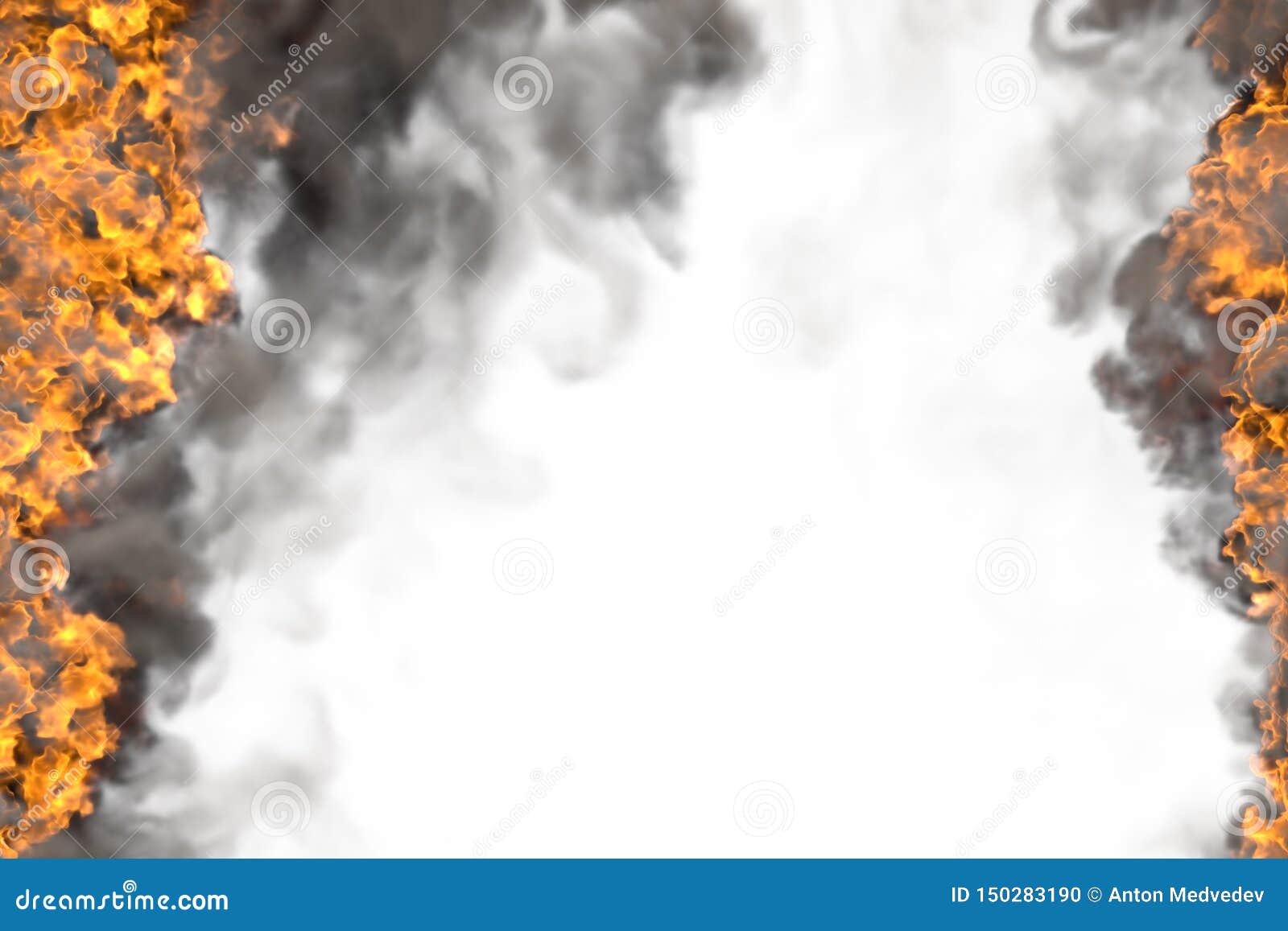Fantasy Fiery Fire with Heavy Smoke Frame Isolated on White - Fire ...