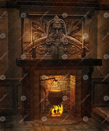 Fantasy fireplace stock illustration. Illustration of fireplace - 13461362
