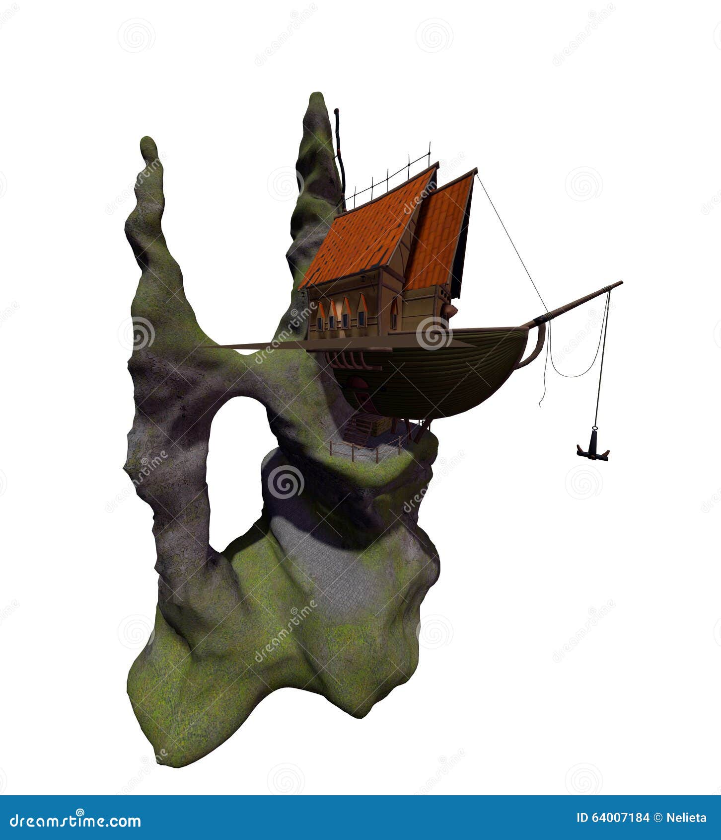 Fantasy Floating Boat House Stock Illustration - Illustration of boat ...