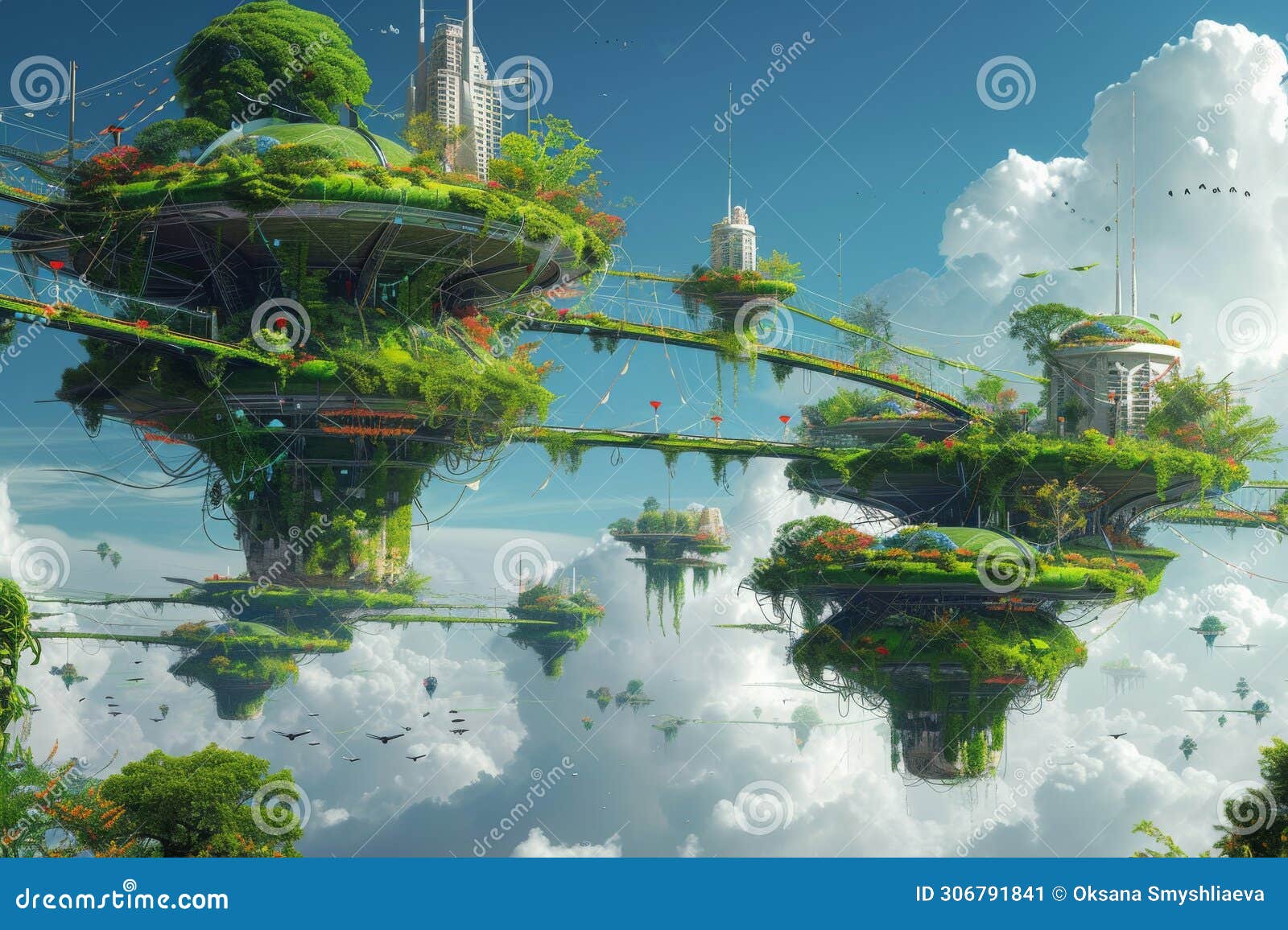 Fantasy Floating Islands with Connected Walkways. Fantasy Landscape of ...