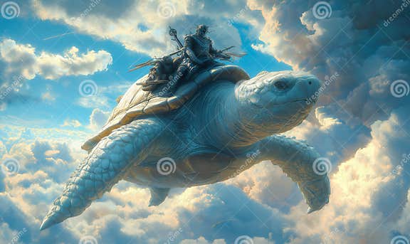 Fantasy Flying Huge Turtles with Riders. Stock Image - Image of surreal ...