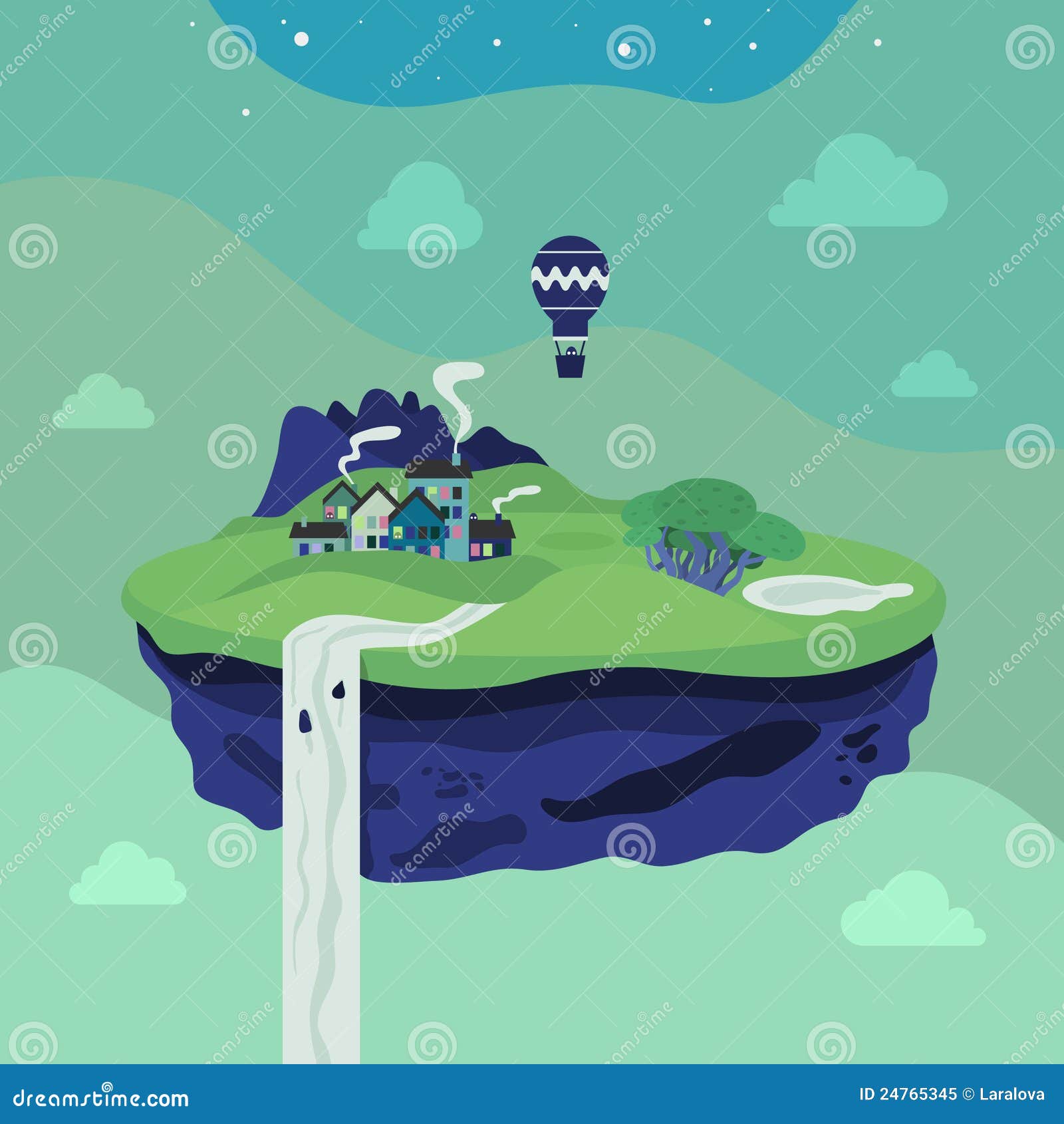 Fantasy flying island stock vector. Illustration of cover - 24765345