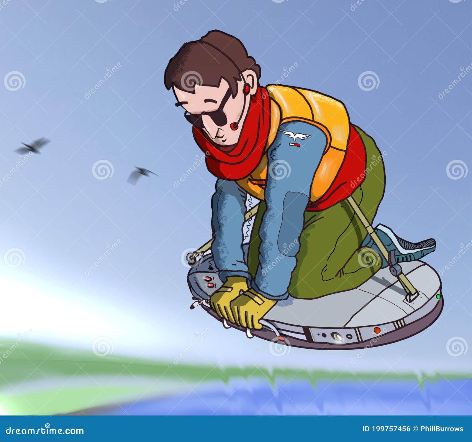 Fantasy Flying Machine stock illustration. Illustration of high - 199757456