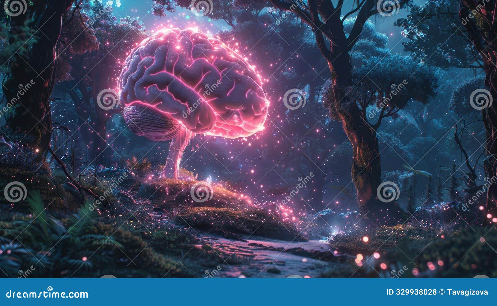 Fantasy Forest with Glowing Brain Tree - Generative Ai Stock ...