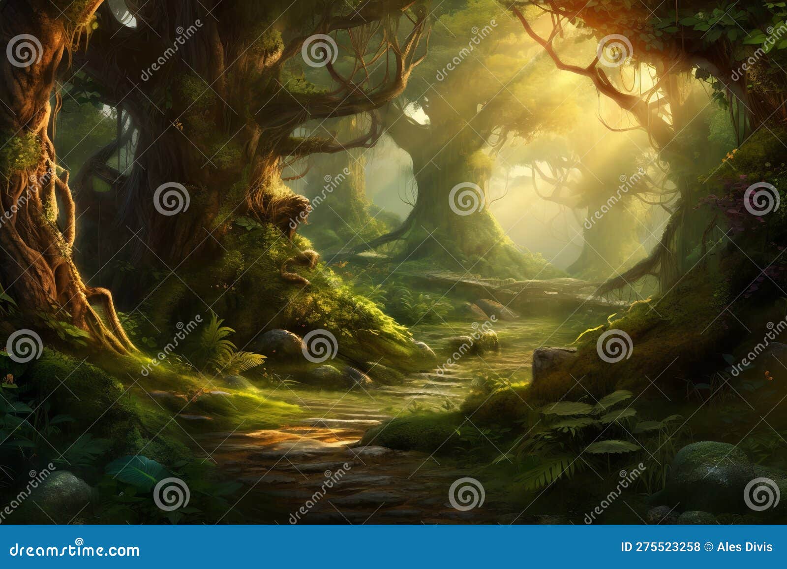 Fantasy Magical Forest Landscape. Stock Photo - Image of nature, grass ...