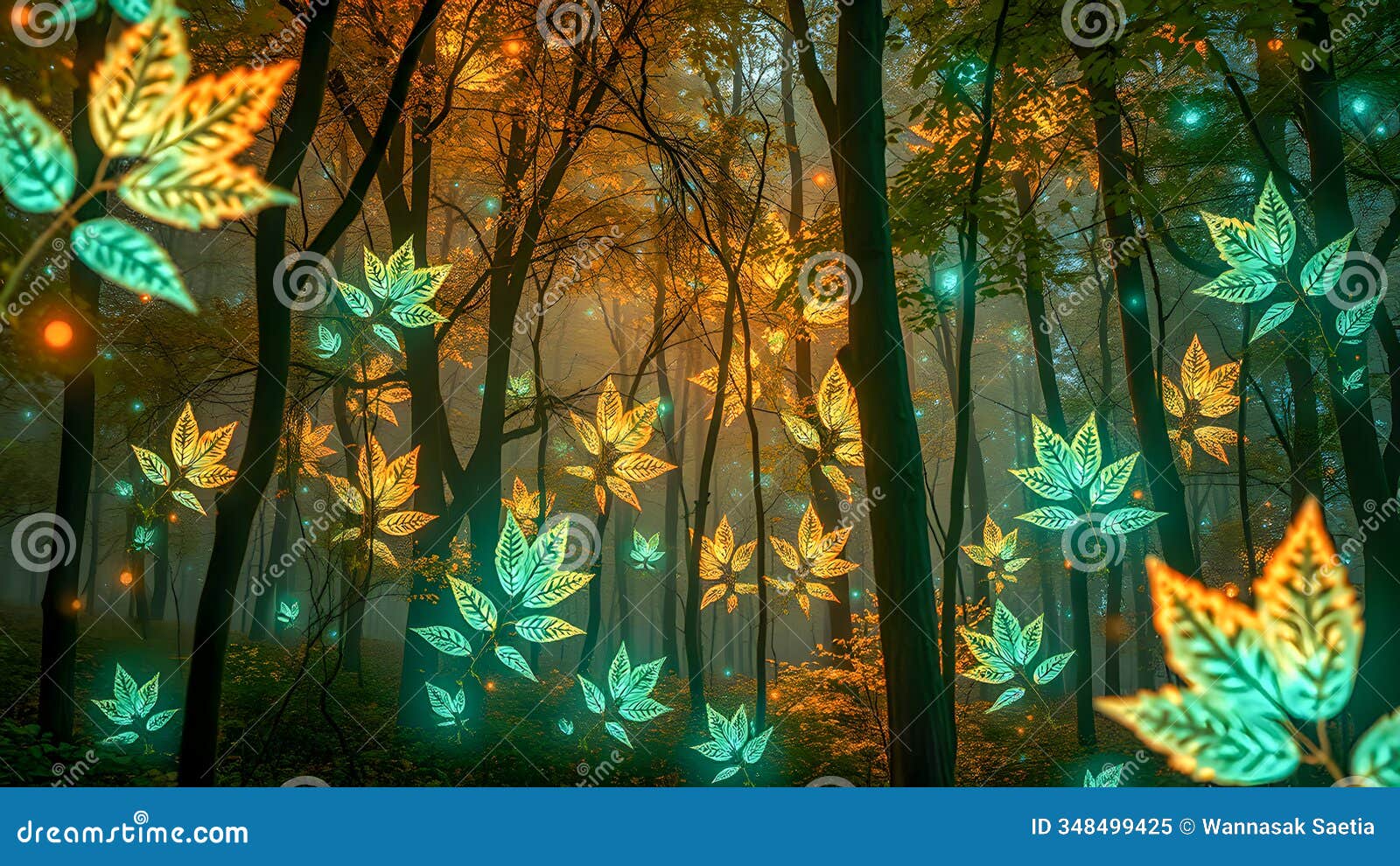Fantasy Forest with Magic Lights in the Night. Magical Forest with ...