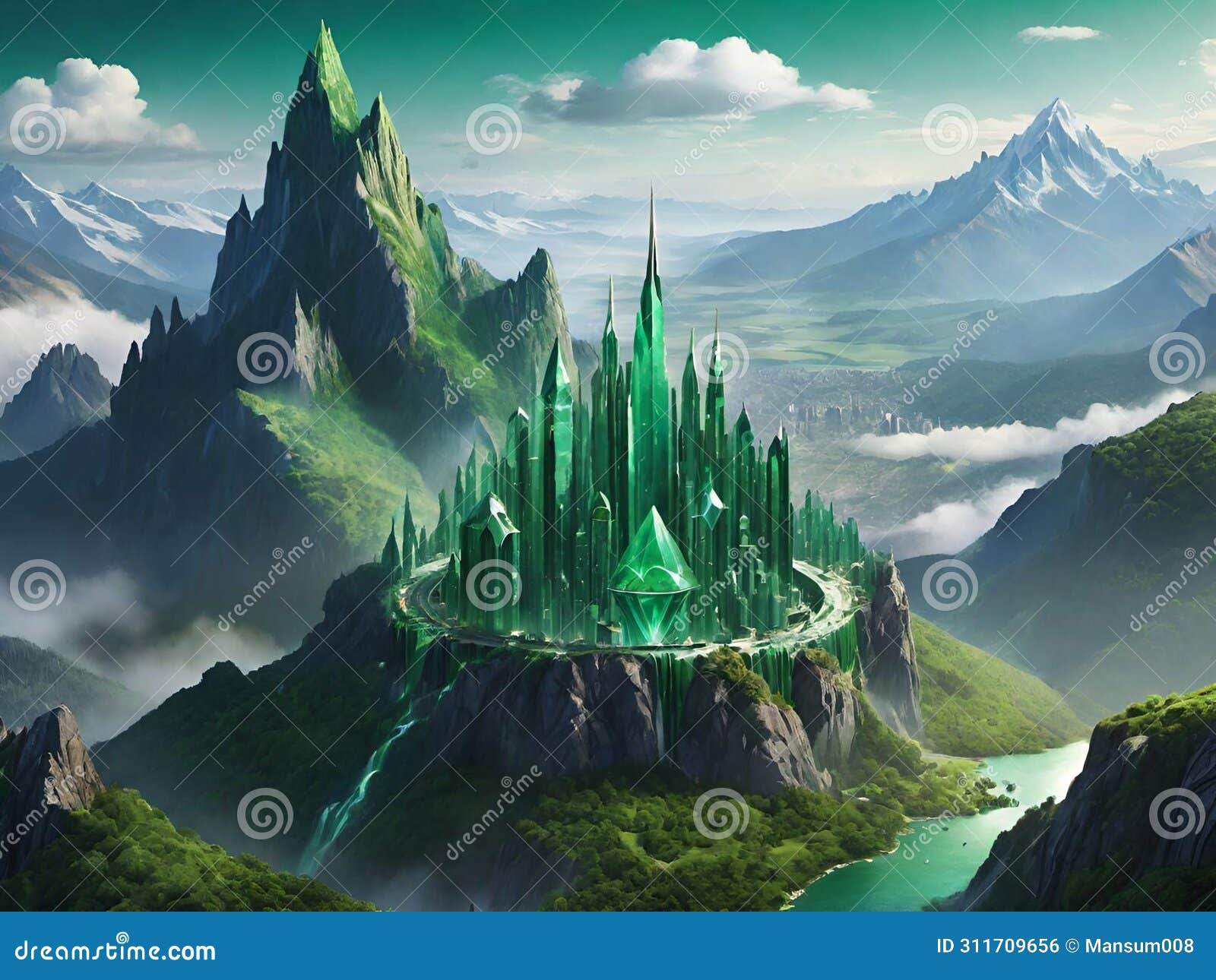 Fantasy Forest and Mountain, Computer Digital Graphics Stock ...