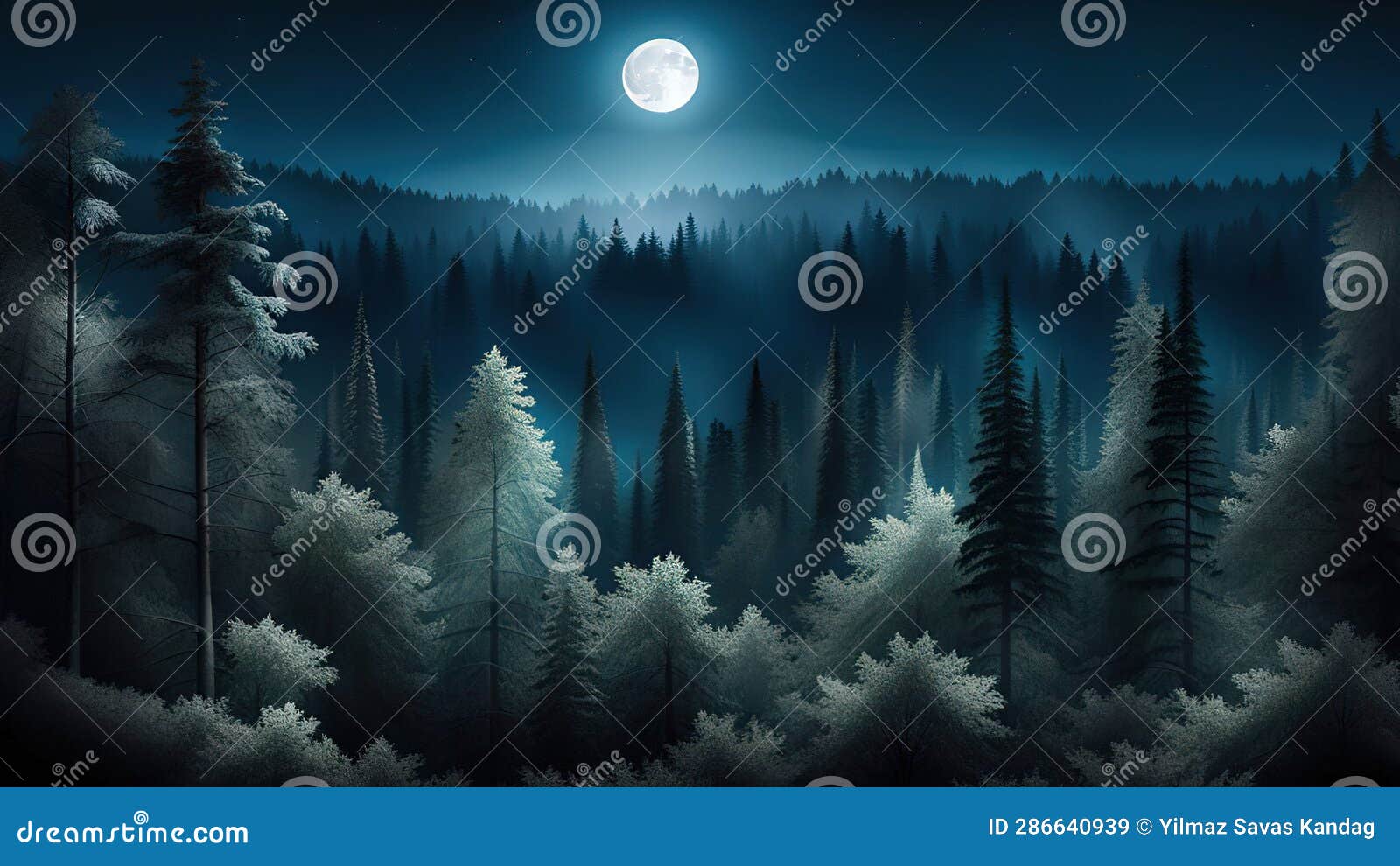 Fantasy Forest at Night with Full Moon in the Sky. Stock Illustration ...
