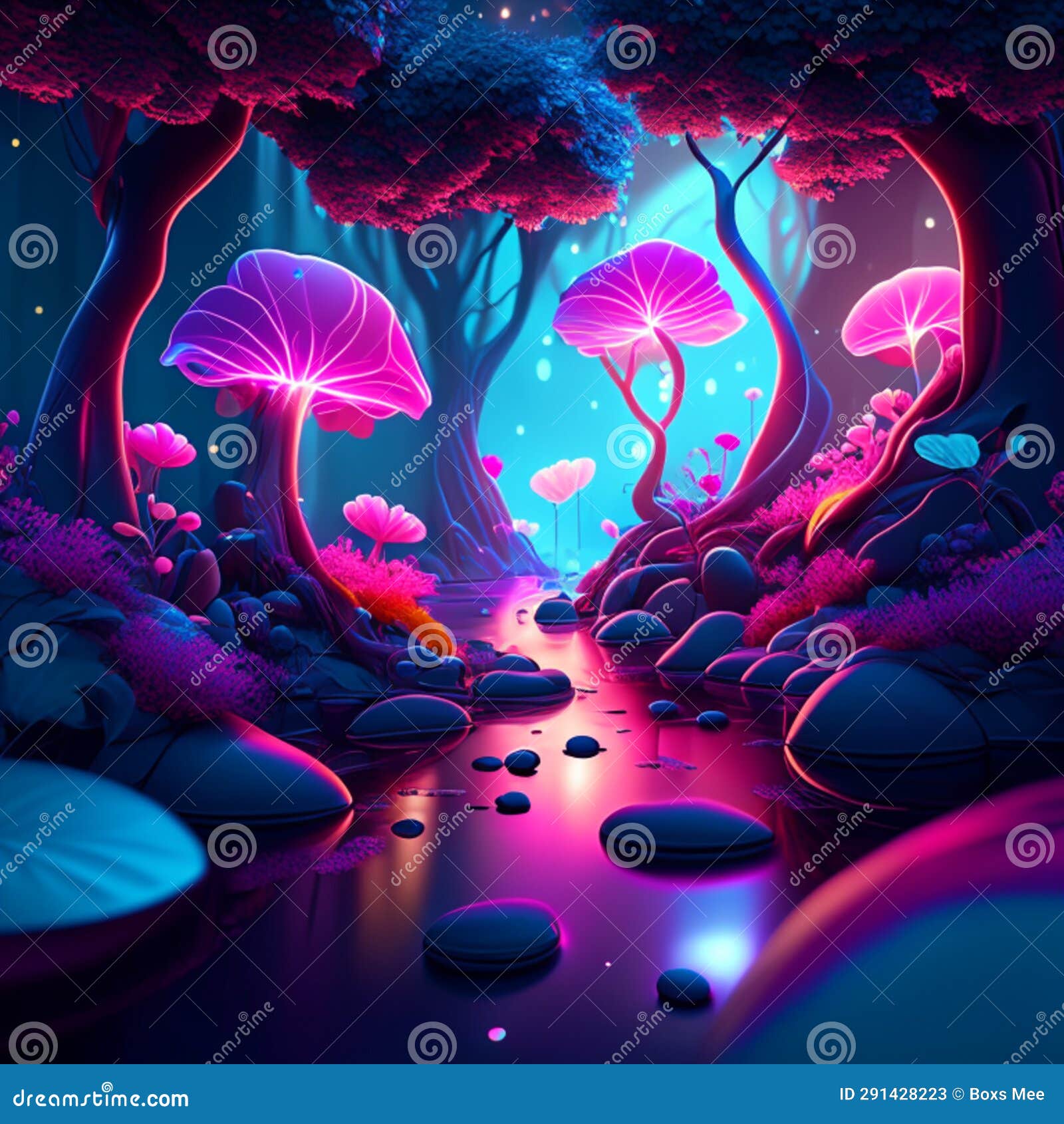 Fantasy Forest with a Path through the Stones. 3d Illustration AI ...