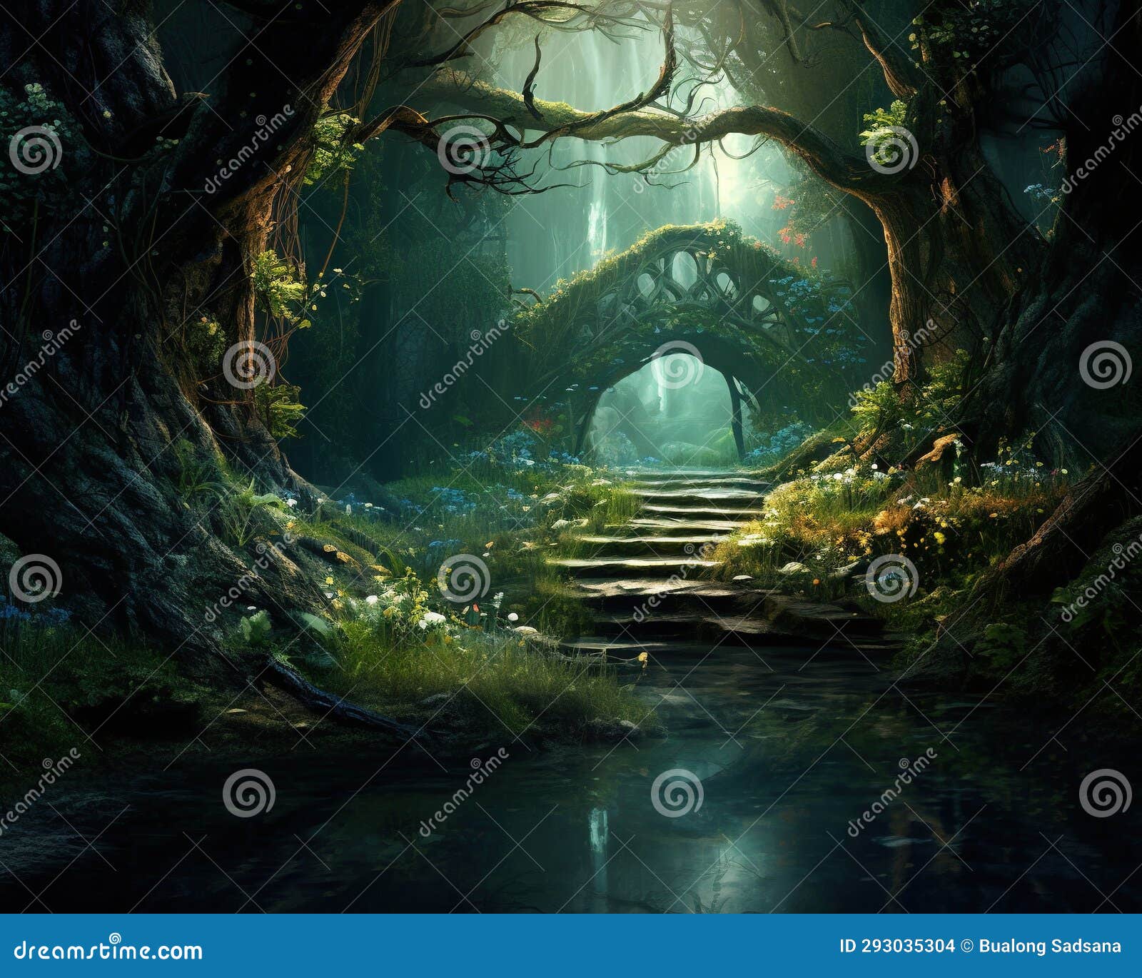 Fantasy Forest Pathway with Trees Arching Across a Dark Path. Stock ...