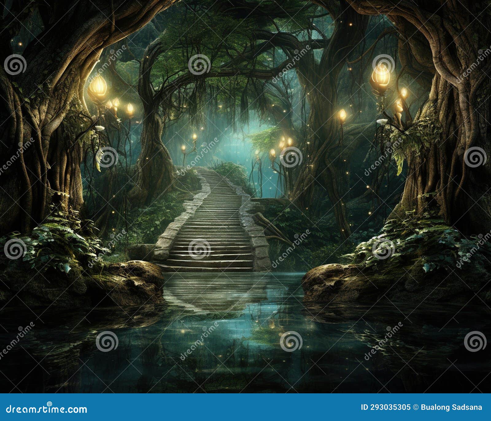 Fantasy Forest Pathway With Trees Arching Across A Dark Path. Royalty ...