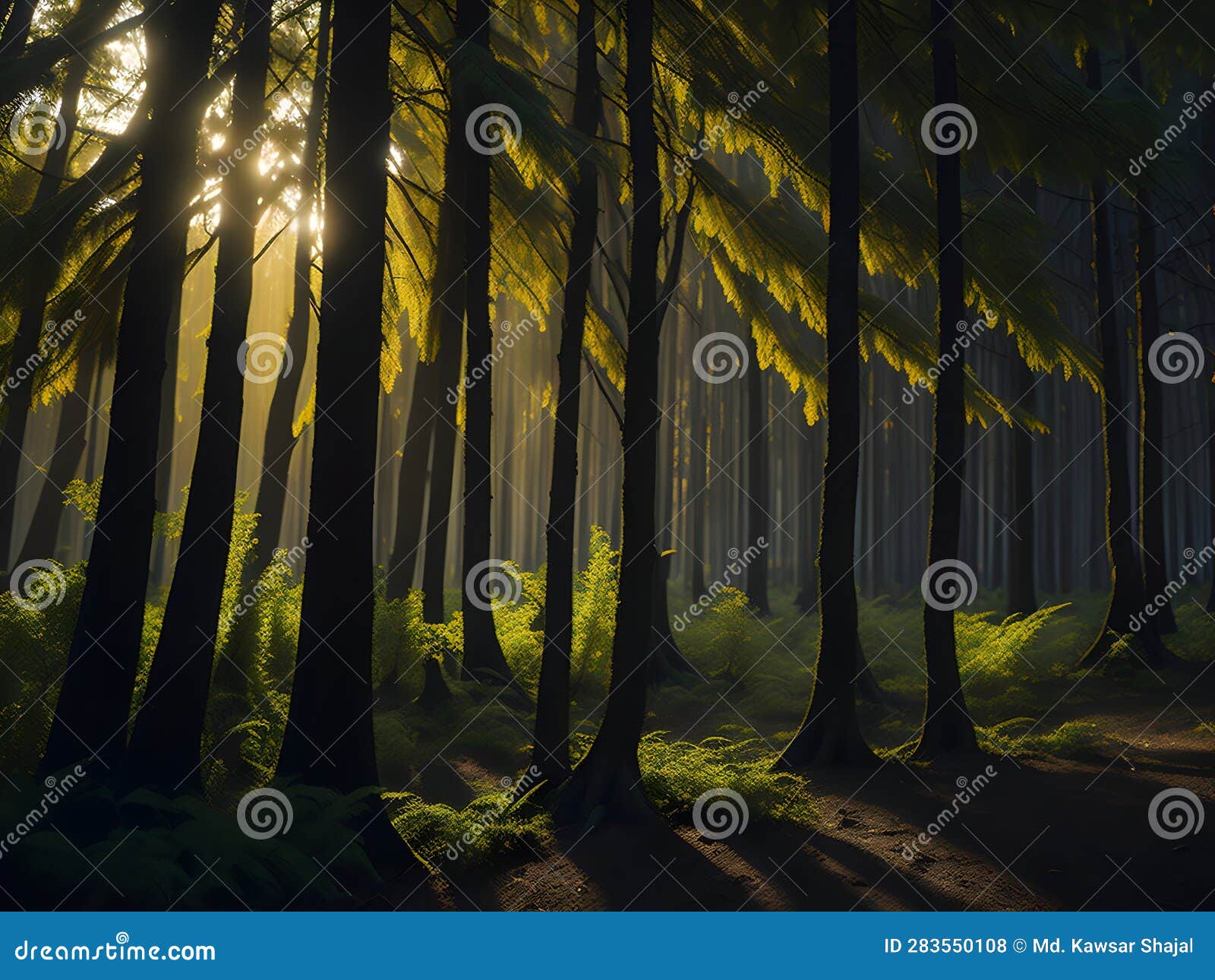 Fantasy Forest with Rays of Light Coming through the Trees Stock ...