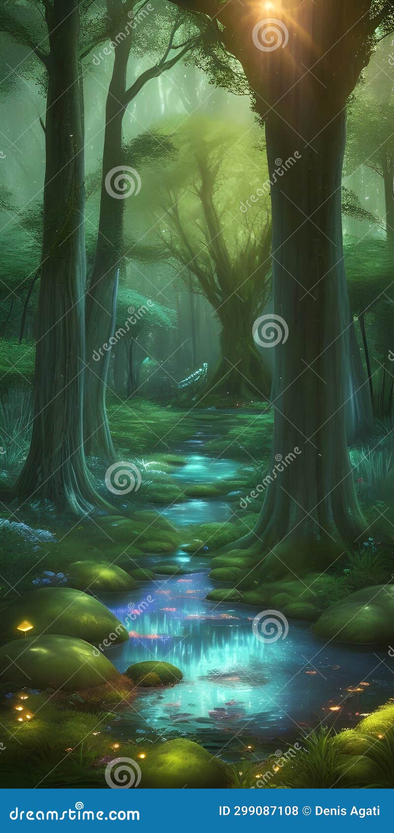 Beautiful Fantasy Forest Landscape with a Stream Flowing through the ...