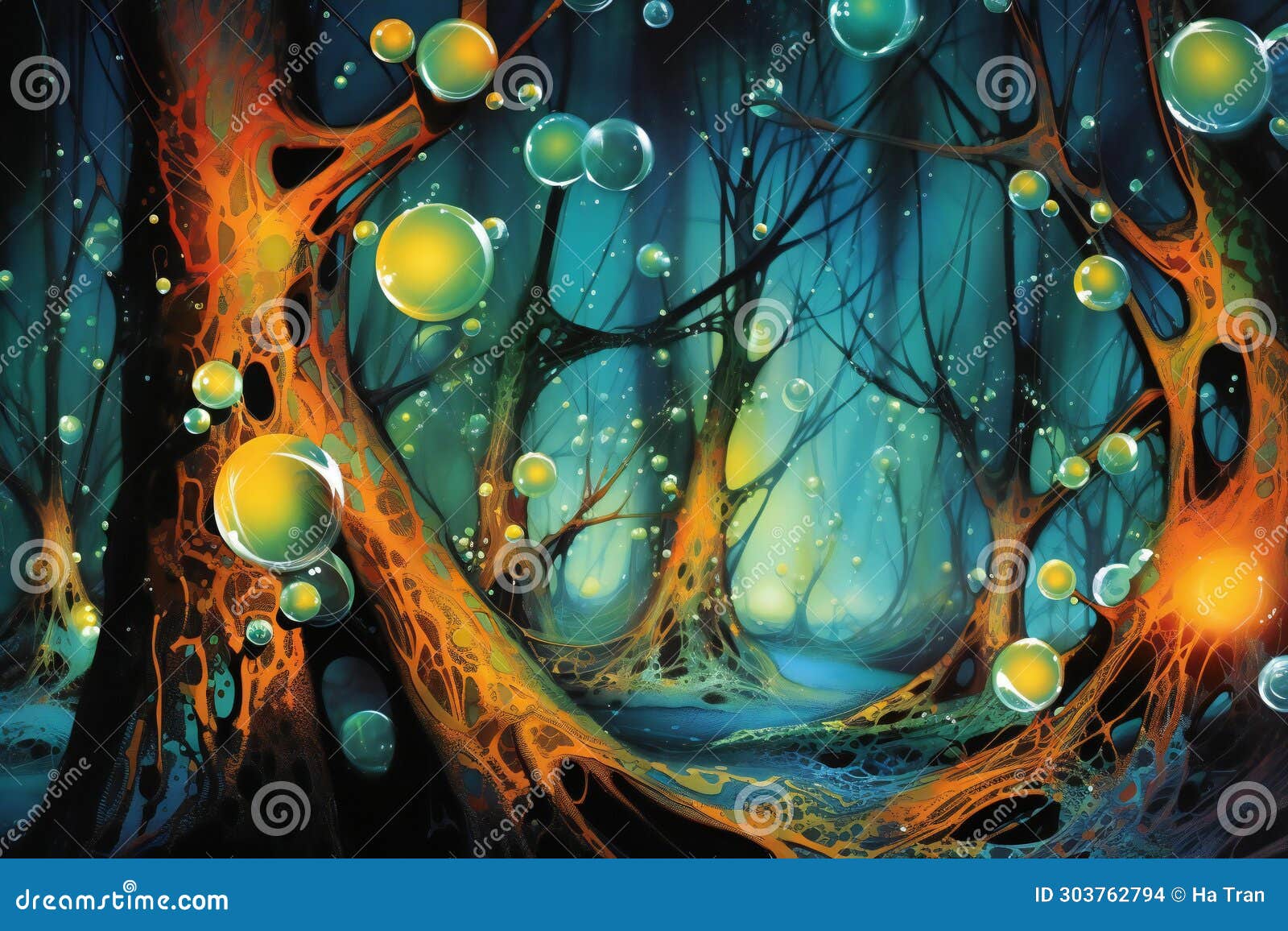 Fantasy Forest with Tree and Balls Stock Illustration - Illustration of ...