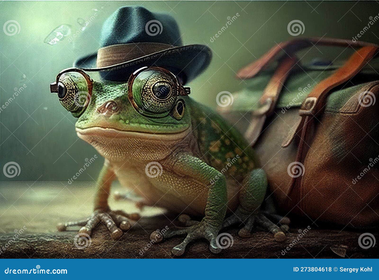 Fantasy frog in a hat. stock illustration. Illustration of suitcase ...