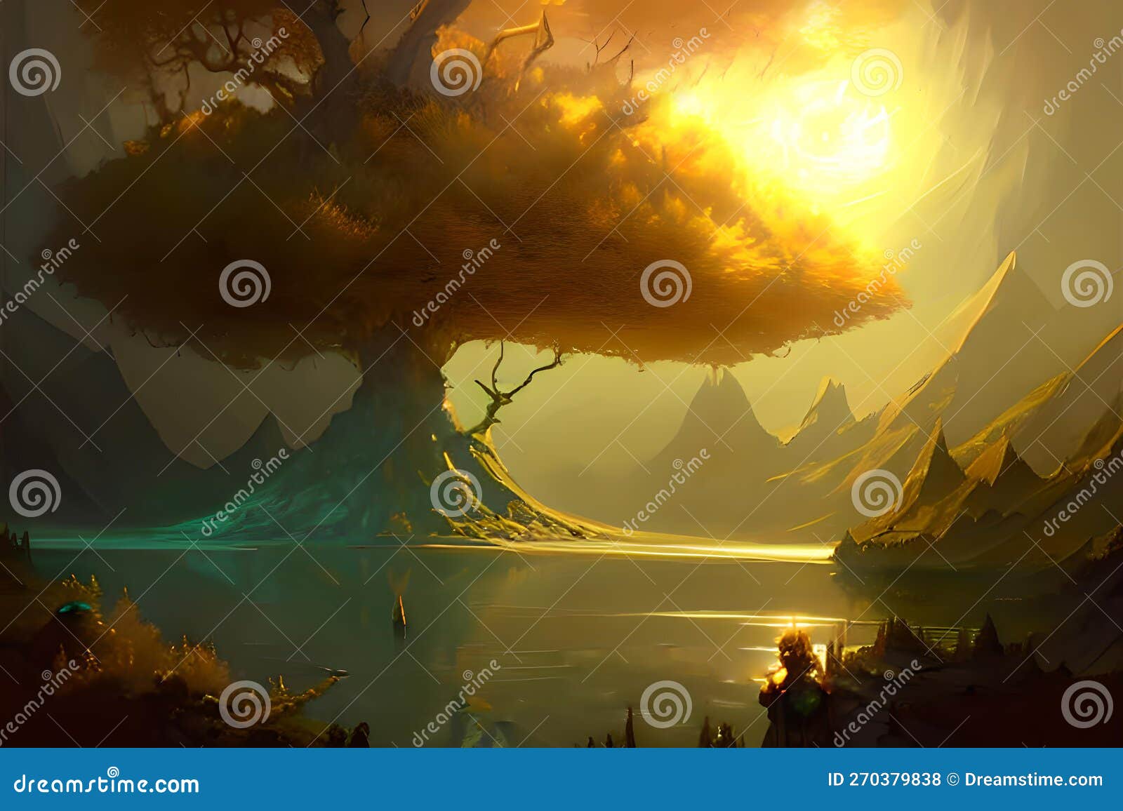Golden Sky Fantasy Frontier.Generative AI Stock Illustration ...