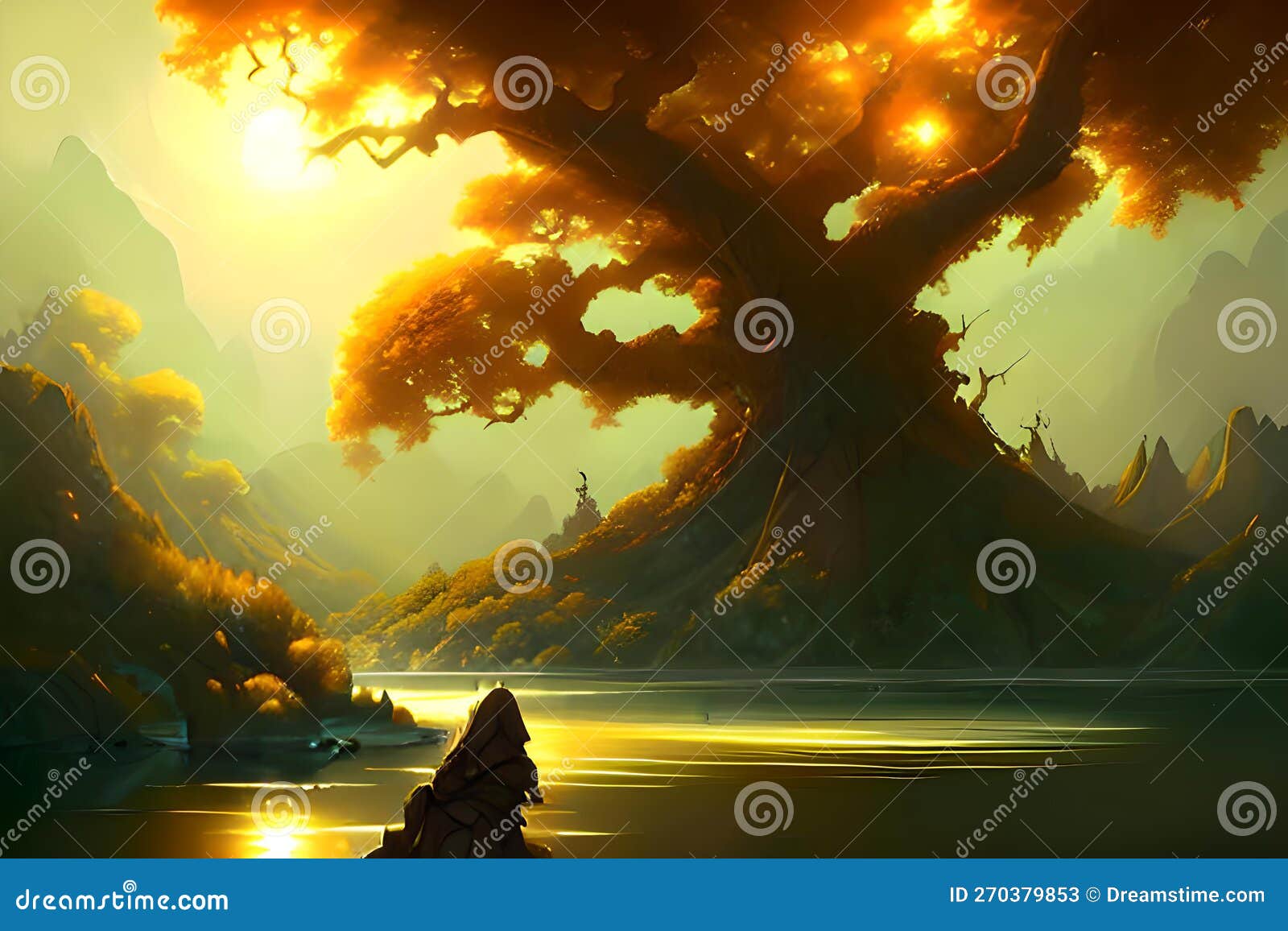 Golden Sky Fantasy Frontier.Generative AI Stock Image - Image of ...