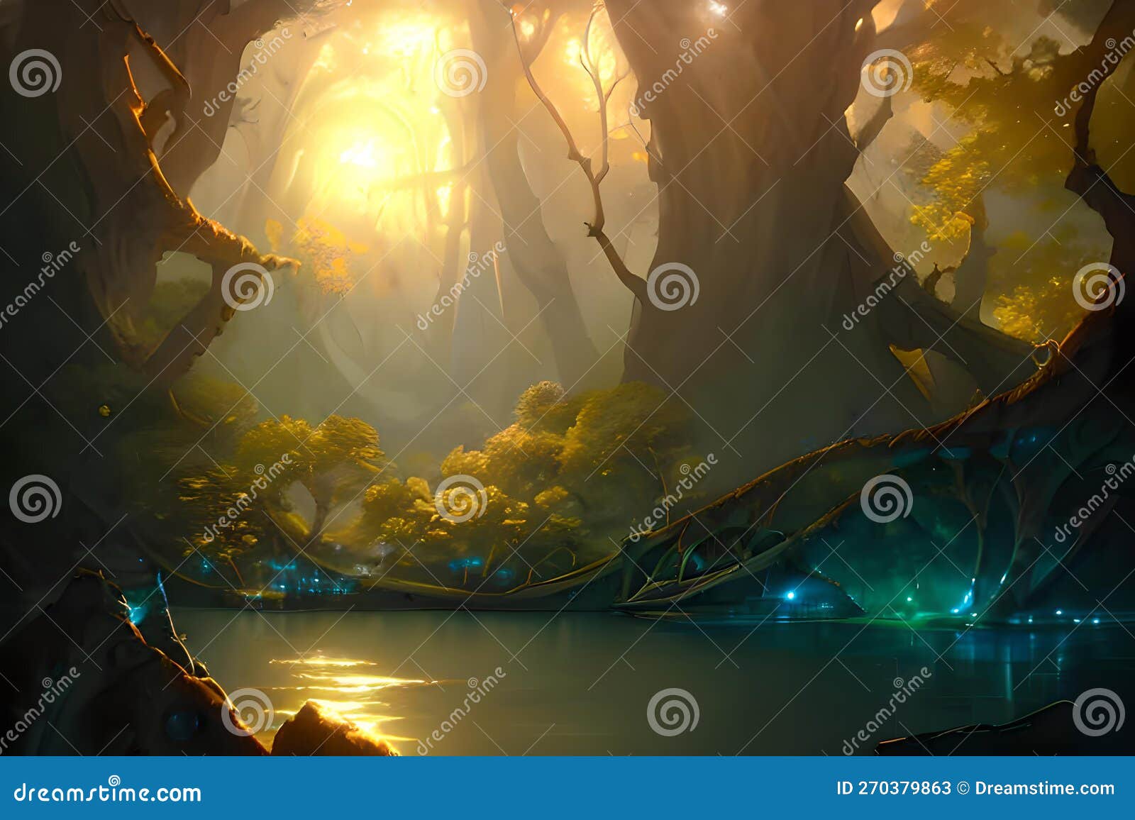 Golden Sky Fantasy Frontier.Generative AI Stock Illustration ...