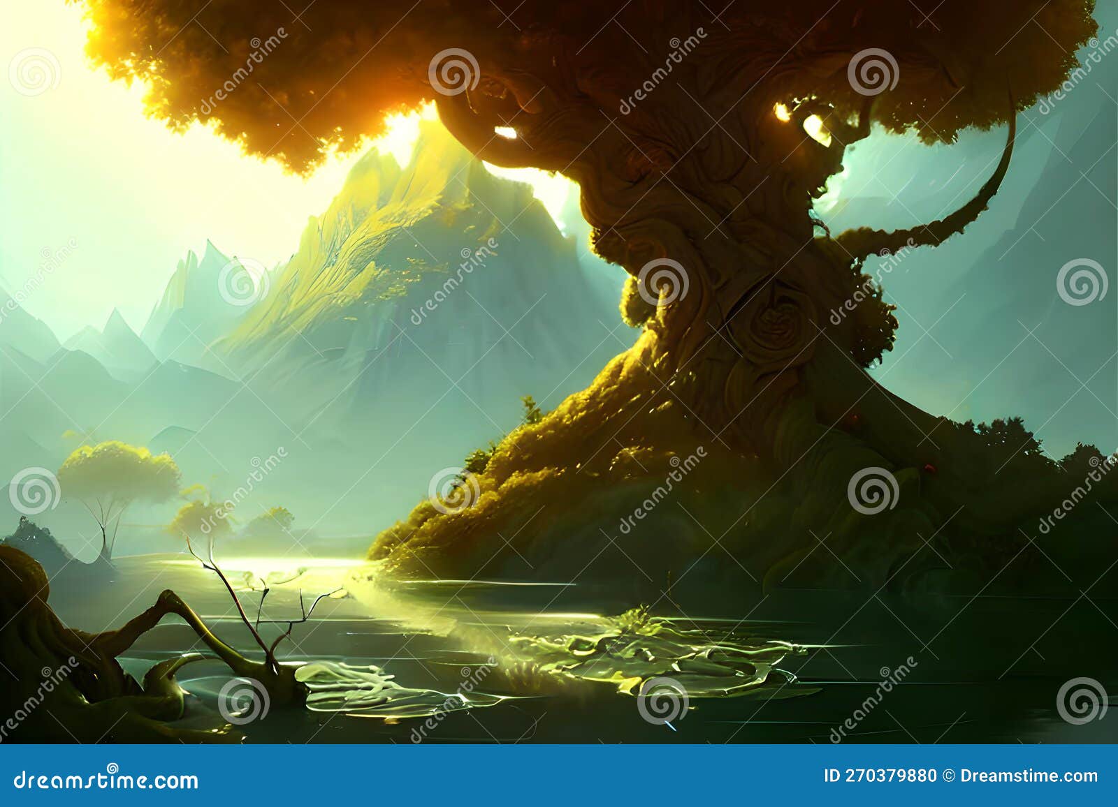 Golden Sky Fantasy Frontier.Generative AI Stock Illustration ...