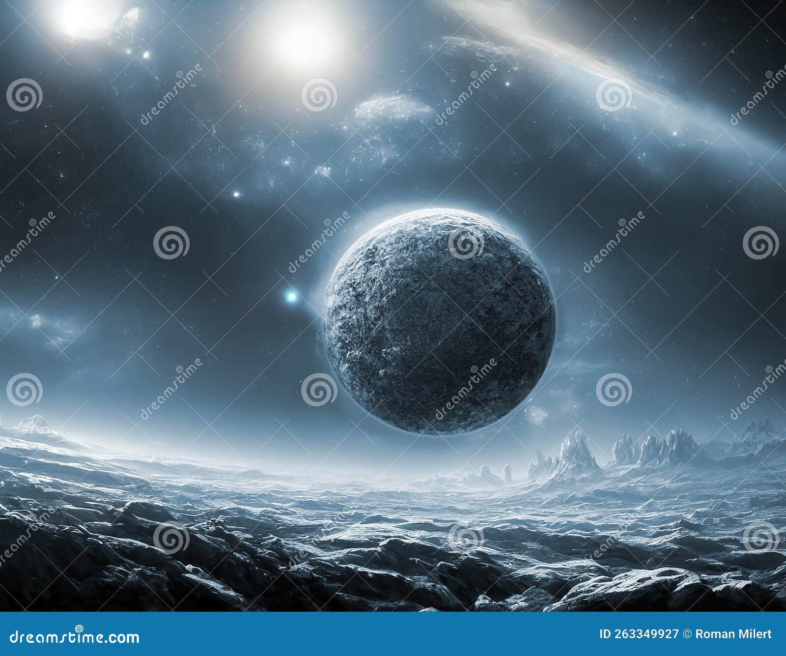 Fantasy Frozen Planet in Outer Space Stock Illustration - Illustration ...