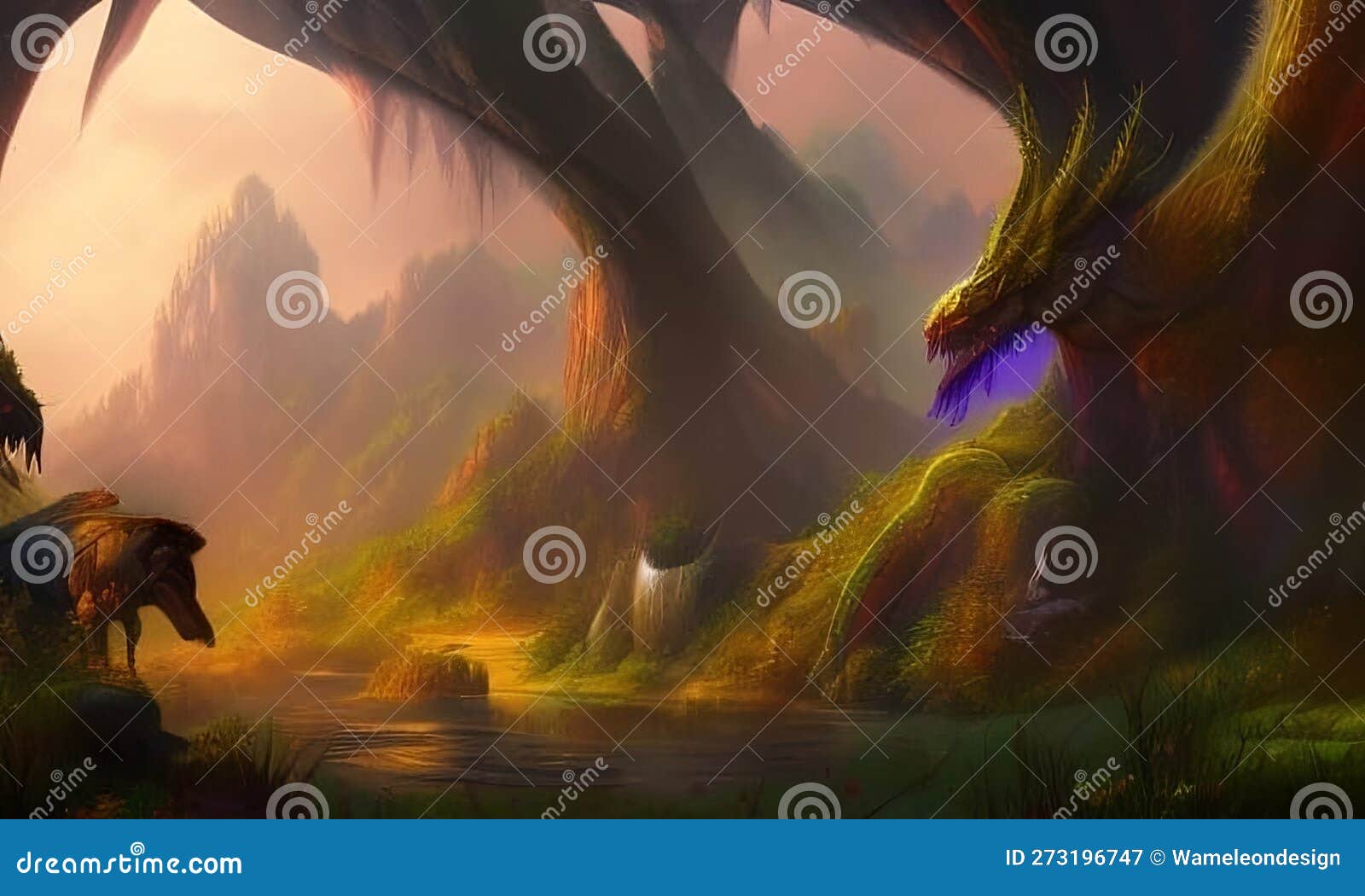 Fantasy Game Background, with Fantasy Animals. Generated AI Stock ...