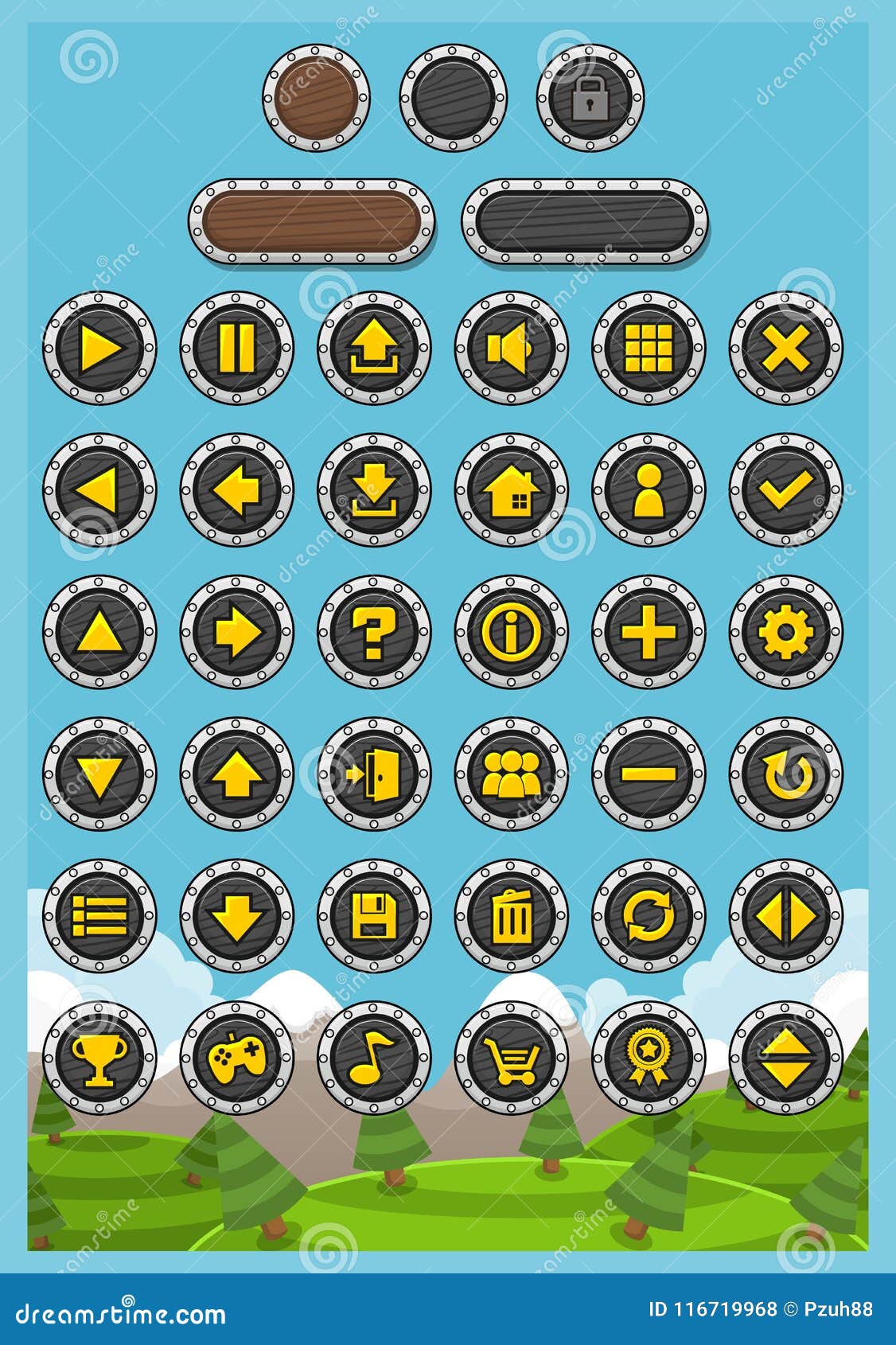 Fantasy Game Button Set stock vector. Illustration of isolated - 116719968