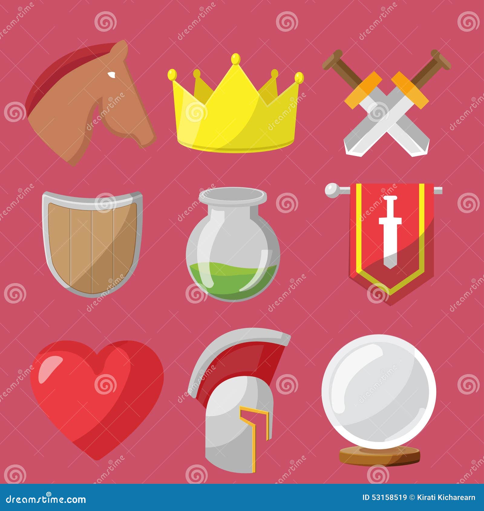 Fantasy Game Icons Flat Sets Stock Illustration - Illustration of ...