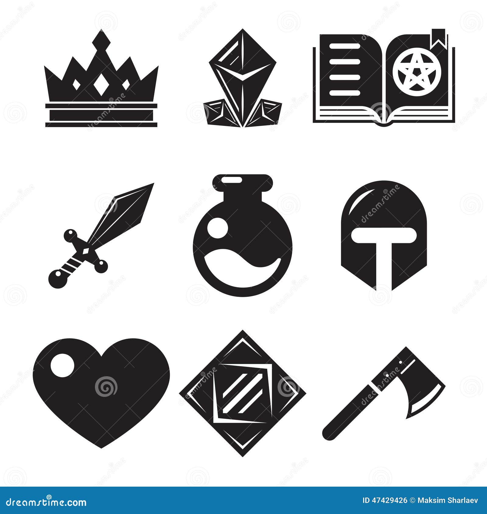 Fantasy game icons stock vector. Illustration of decoration - 47429426